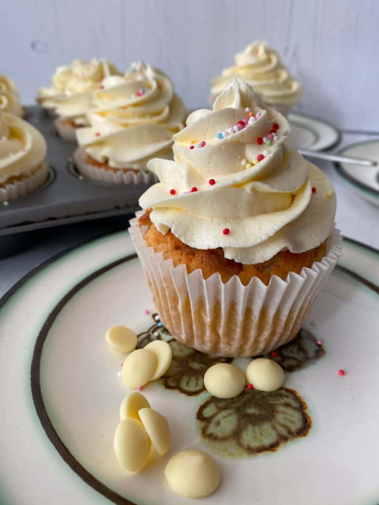 White Chocolate Muffins with Buttercream - Tasty Bakes Kitchen